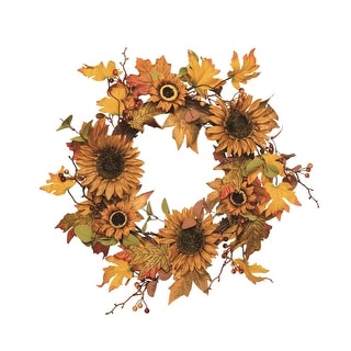 Sunflower and Berries Artificial Fall Harvest Wreath - 24-Inch, Unlit ...