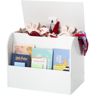 Wooden Toy Box, Kids Toy Chest & Storage Organizer with Front Bookshelf ...