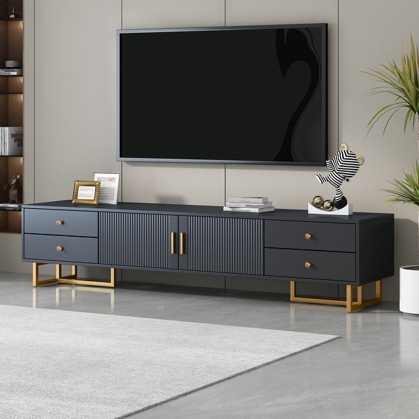 Modern TV Stand TV Media Console Table with 4 Storage Drawers for up to 75 TVs Living Room Entertainment Center Black On Sale Bed Bath Beyond 39572131