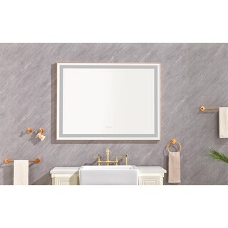 48 x 36 Inch LED Lighted Bathroom Anti-Fog Wall Mounted Mirror - Bed ...