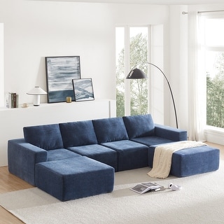 110*72" Modular U-Shaped Sectional Sofa with Ottomans, Chenille Floor ...