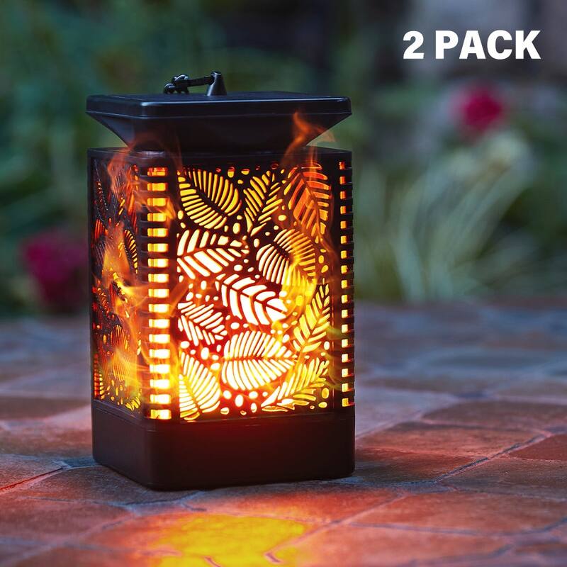 WaLensee Outdoor Solar Lantern Light with Flickering Flame (Set of 2 ...