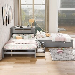 3 in 1 Design L-Shaped Corner Platform Beds with 1 Desk&1 Trundle&2 ...