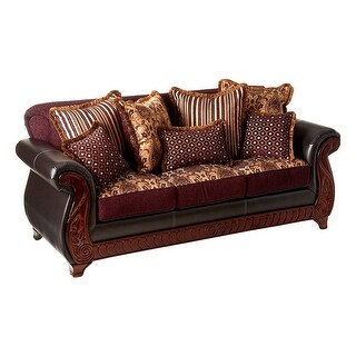 94 Inch Traditional Sofa, Brown Faux Leather with Rolled Arms, Wood ...