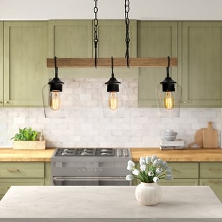 Farmhouse Rustic 3-light Linear Chandelier Clear Glass Island Lights ...