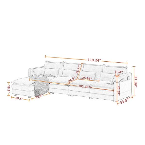 Modular Sectional Sofa L Shaped Couch, 3/4 Seat Sofa Set with Ottoman ...
