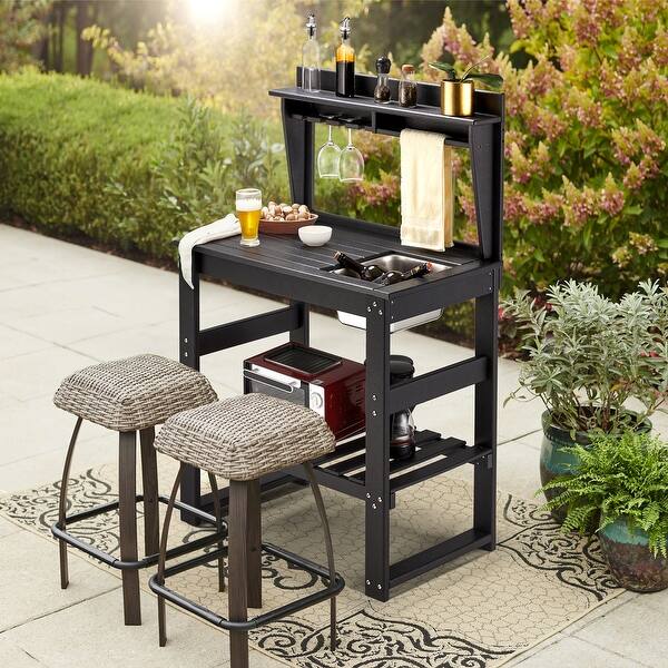 EROMMY HDPE Potting Bench Table, Outdoor Gardening Work Bench w/Sink ...