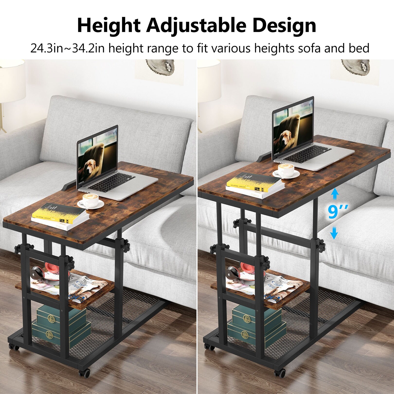 Height Adjustable C Table with Wheels Mobile Couch Snack Side Table with Laptop Stand On Sale Bed Bath Beyond 33993415
