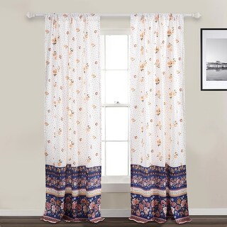 Pico 84 Inch Window Two Panel Curtains, Polka Dots and Flowers, White ...