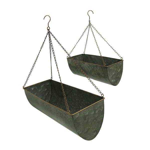 Zeckos Galvanized Metal Hanging Trough Planters (Set Of 2) - 7 X 20 X 8 ...