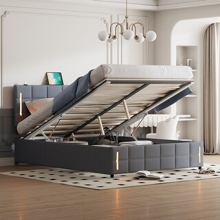 Queen Size Upholstered Bed with Hydraulic Storage System - Bed Bath ...