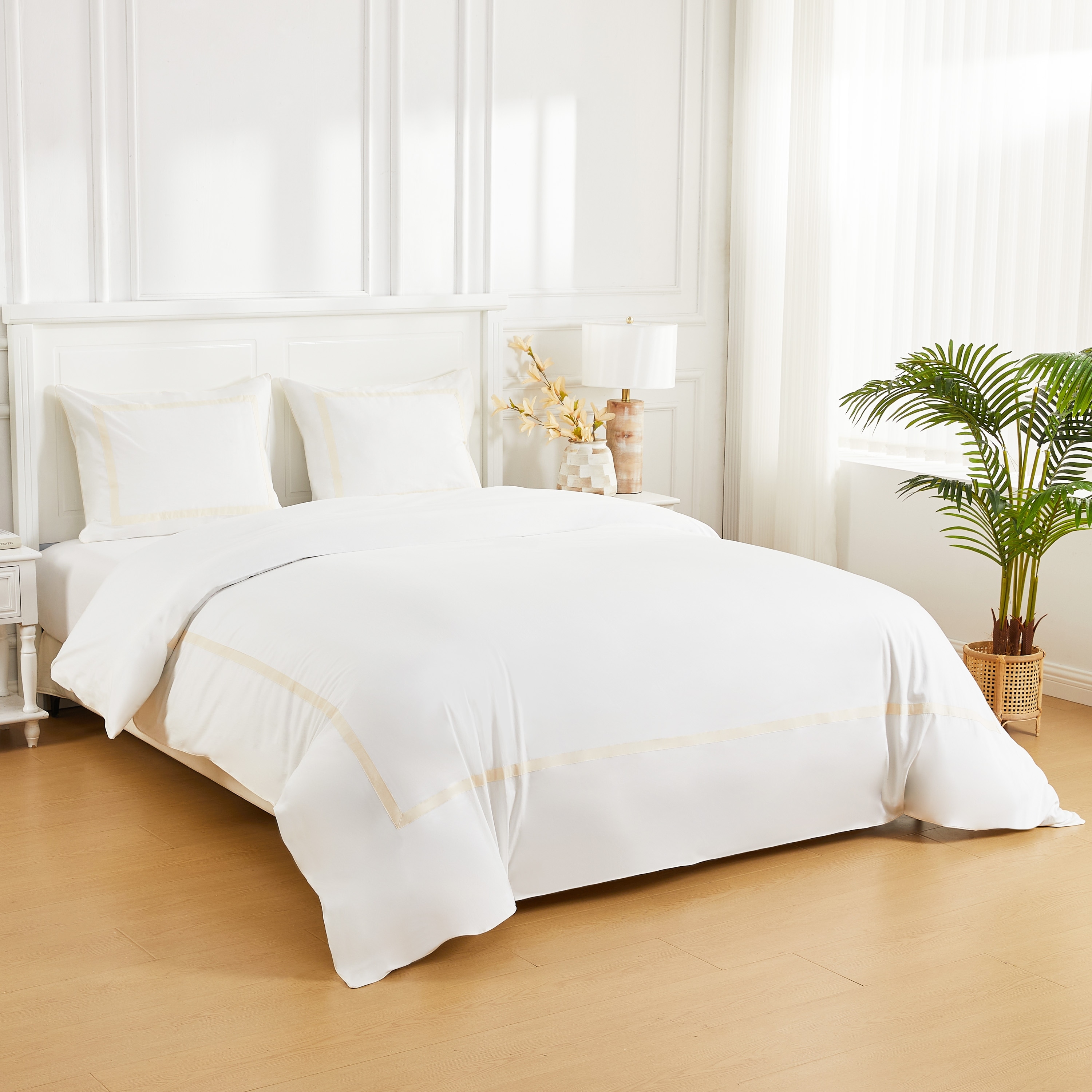 piped white bedding