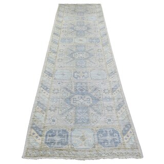 Hand Knotted Grey Tribal & Geometric with Wool Oriental Rug (3' x 12'3 ...