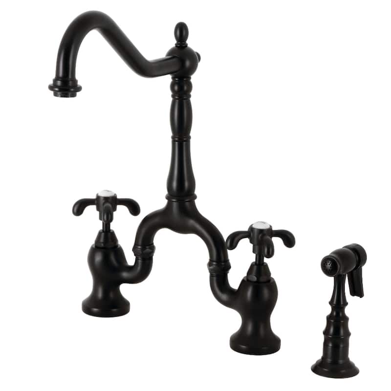 English Country Kitchen Bridge Faucet with Brass Sprayer - Overstock ...