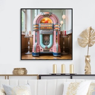 Designart "Jukeboxe Pink Harmony Haven I" Music Framed Canvas Print ...