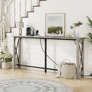 Sofa Tables Narrow Long, Extra Long Console Table with Outlets - Bed ...