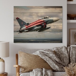 Designart "Military Fighter Jet I" Military Print on Natural Pine Wood ...