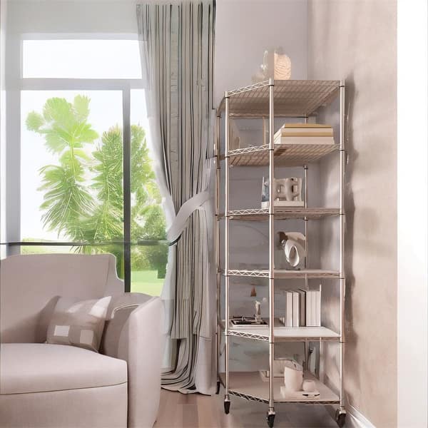 6 Tier Shelves Adjustable Metal Heavy Duty Corner Storage with Wheels ...