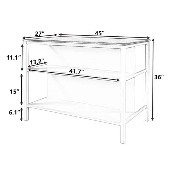Solid Wood Stationary Kitchen Island, Prep Table with 2 Open Shelves ...