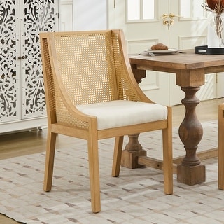 Rattan Dining Chairs with Solid Wood Frame, Decorative Armrests, and ...