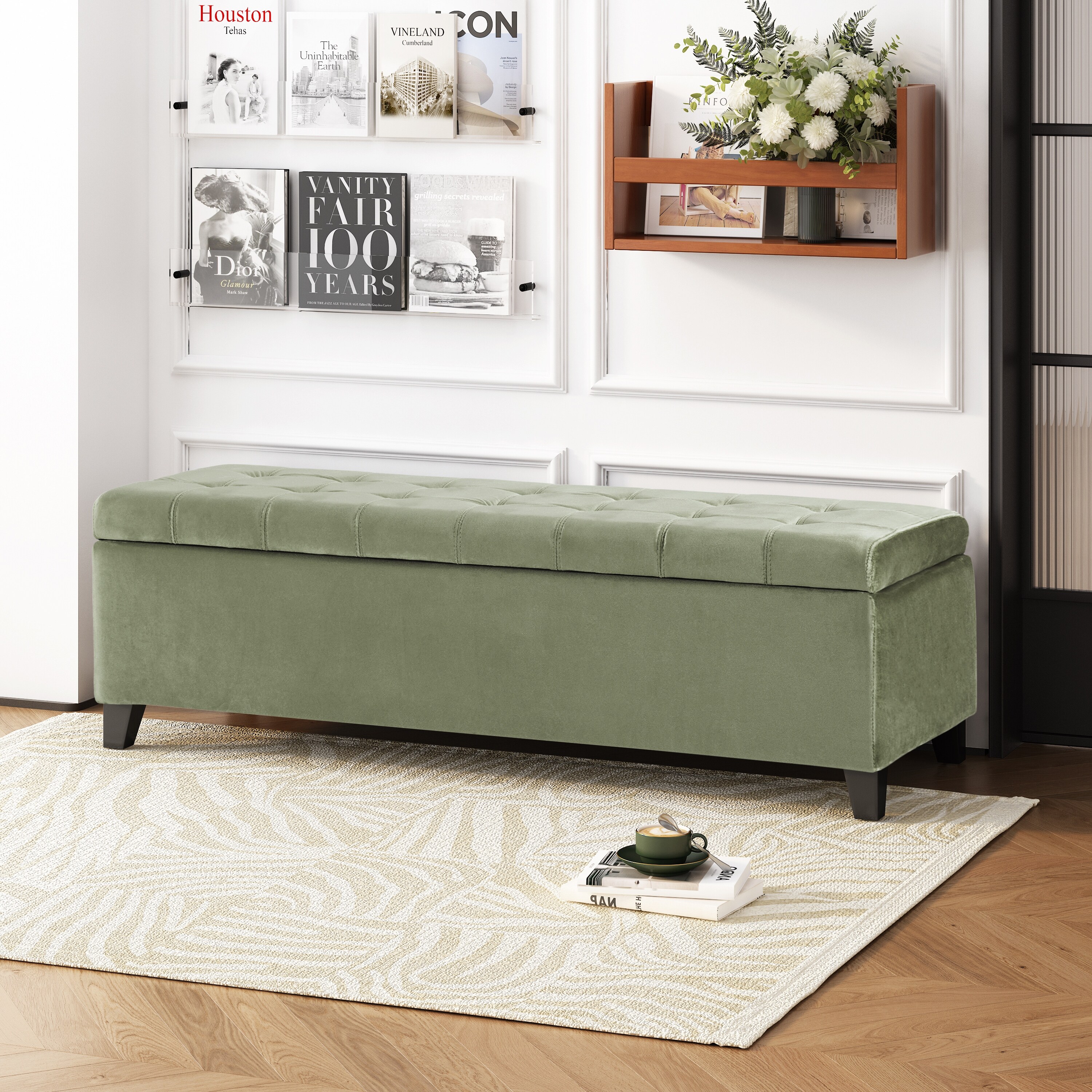 Green storage bench store