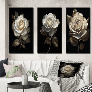 Designart "Retro White Rose Portrait On Black II" Rose Framed Wall Art ...