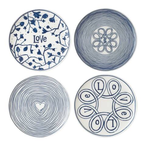 Blue Love Plate 8" Set/4 Mixed - Overstock - 32000167