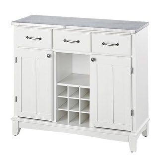 Stainless Steel Top Kitchen Island Sideboard Cabinet Wine Rack in White ...