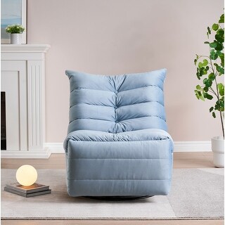 Lake Blue Modern Rotatable Velvet Lazy Recliner Chair with Side Pocket ...