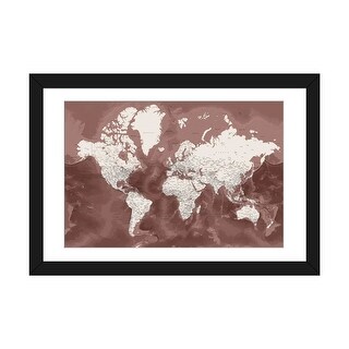 iCanvas "Detailed World Map In Marsala And Brown, Hikmat" by blursbyai ...