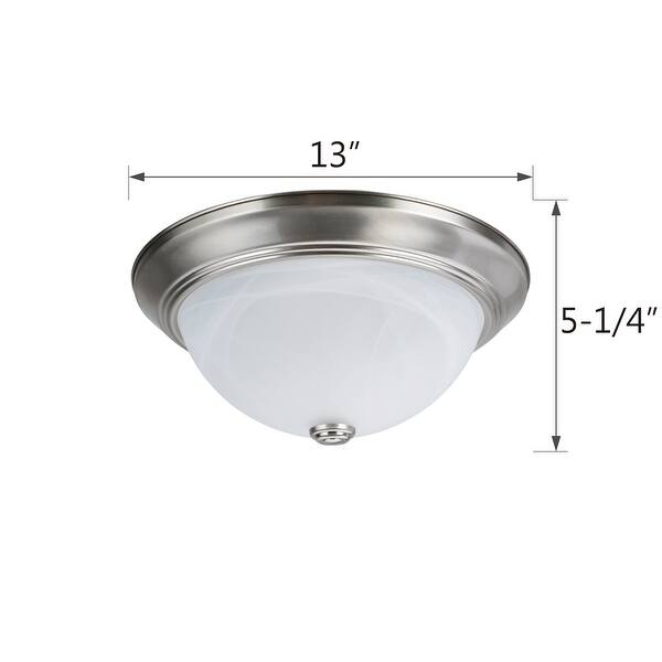 2Lt Flush Mount Ceiling Light Fixture,Brushed Nickel,White Alabaster ...