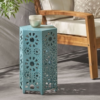 Han Outdoor Round Ceramic Tile Side Table with Iron Frame by ...