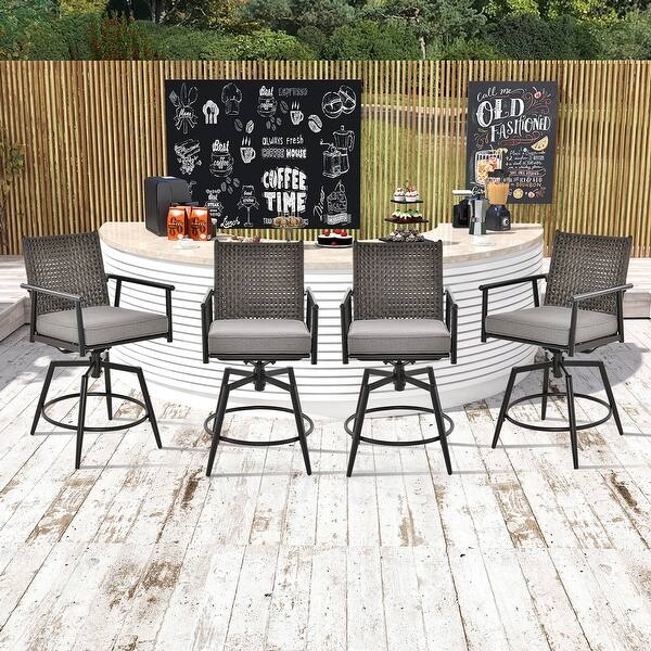 Gymax Patio Swivel Bar Stools Set of 4 Outdoor Counter Height Bar - On ...