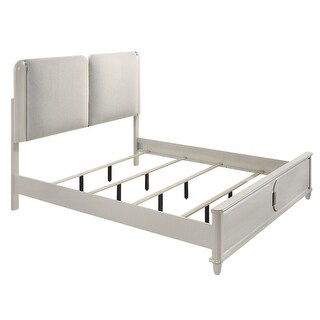 Veda Queen Size Bed with LED, Pearl White, Gray Boucle Upholstered - Bed Bath & Beyond - 43049319