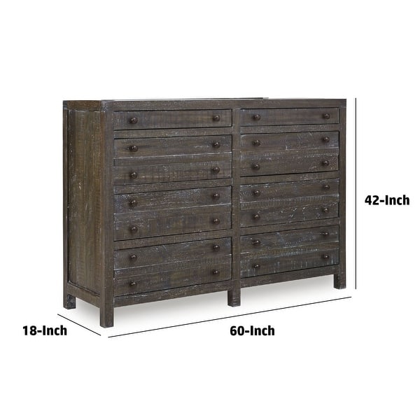60 Inch Cas Sengon Tekik 8 Drawer Dresser, Rough Hewn Texture, Rustic ...