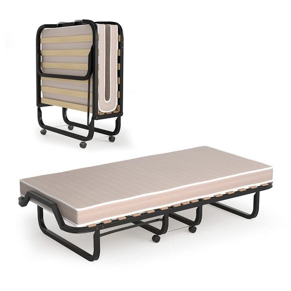 Folding Bed with Memory Foam Mattress Fold Out Cot Size Rollaway Guest ...
