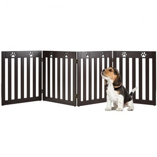24" Folding Wooden Freestanding Pet Gate Dog Gate with 360° Hinge - 80 ...