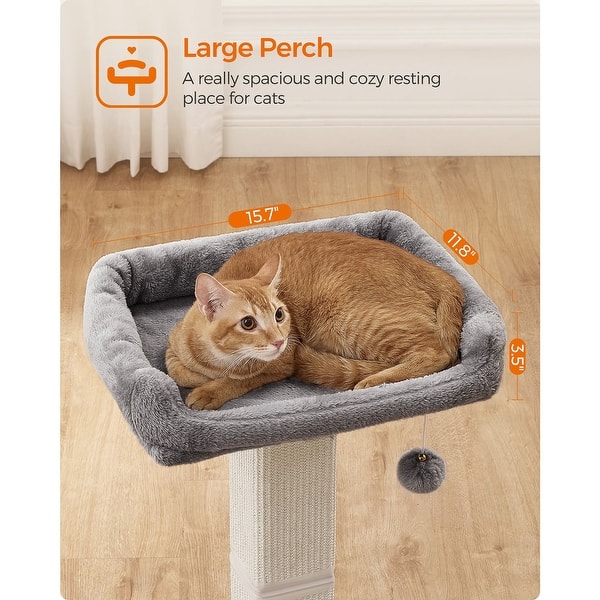 Light Grey Tall Cat Scratcher with Plush Perch Woven Sisal Ideal for ...