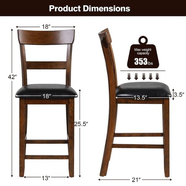 2 Pieces Counter Height Chair Set with Leather Seat and Rubber Wood ...
