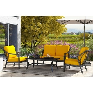 4 Pieces Patio Furniture Sets Outdoor Conversation Set in Yellow - Bed ...