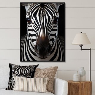 Designart "Black And White Zebra Portrait III" Animals Zebra Framed ...