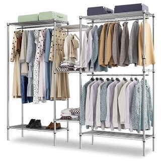 Metal Clothes Rack with Shelves, Clothing Rack with Hang Rods and ...