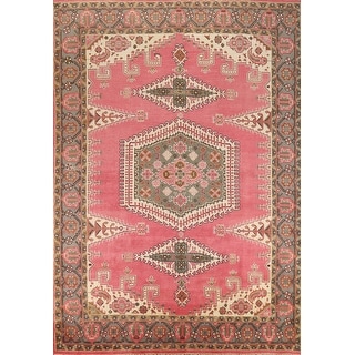 Pink Geometric Viss Indian Area Rug Hand-Knotted Wool Carpet - 8'10"x ...