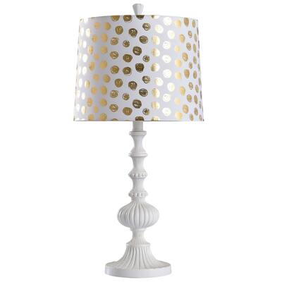 StyleCraft Halifax White Turned Style Table Lamp - Gold Dotted Drum Shade - Bed Bath & Beyond ...