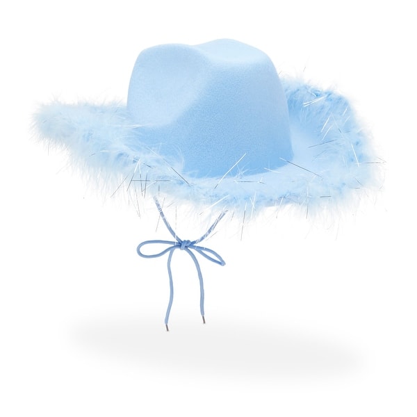 Blue Cowgirl Cowboy Hat with Feather for Women, Bachelorette, Costume ...