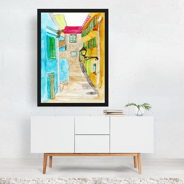 Ancient alley Drawing Building Facade Flower House Art Print/Poster ...