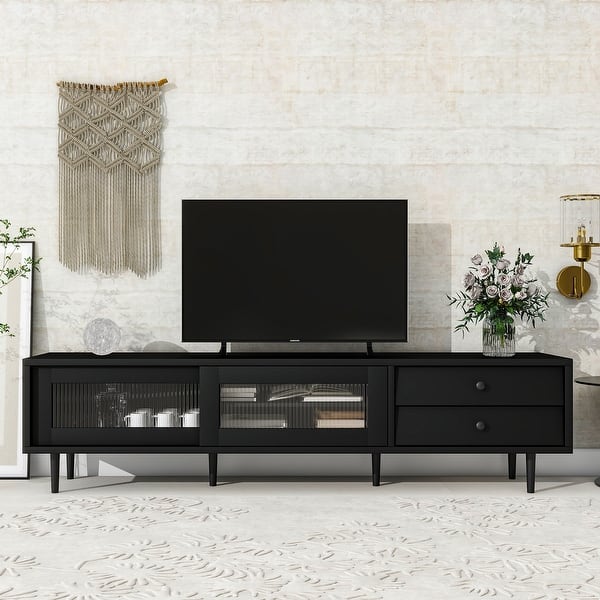 Modern Sliding Fluted Glass Doors TV Stand for TVs up to 75 Inch - Bed ...