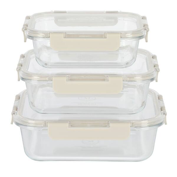 6 Piece Assorted Glass Container Set in Grey with Locking Lids - Bed ...