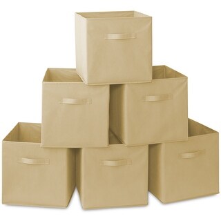 Set of 6 Collapsible Fabric Cubes 13in Storage Bins Beige - Sand - 13 ...