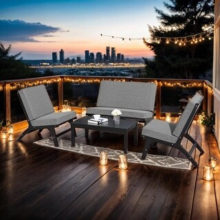 Artsy 4-Piece V-shaped Acacia Solid Wood Outdoor Sofa, Black And Gray ...